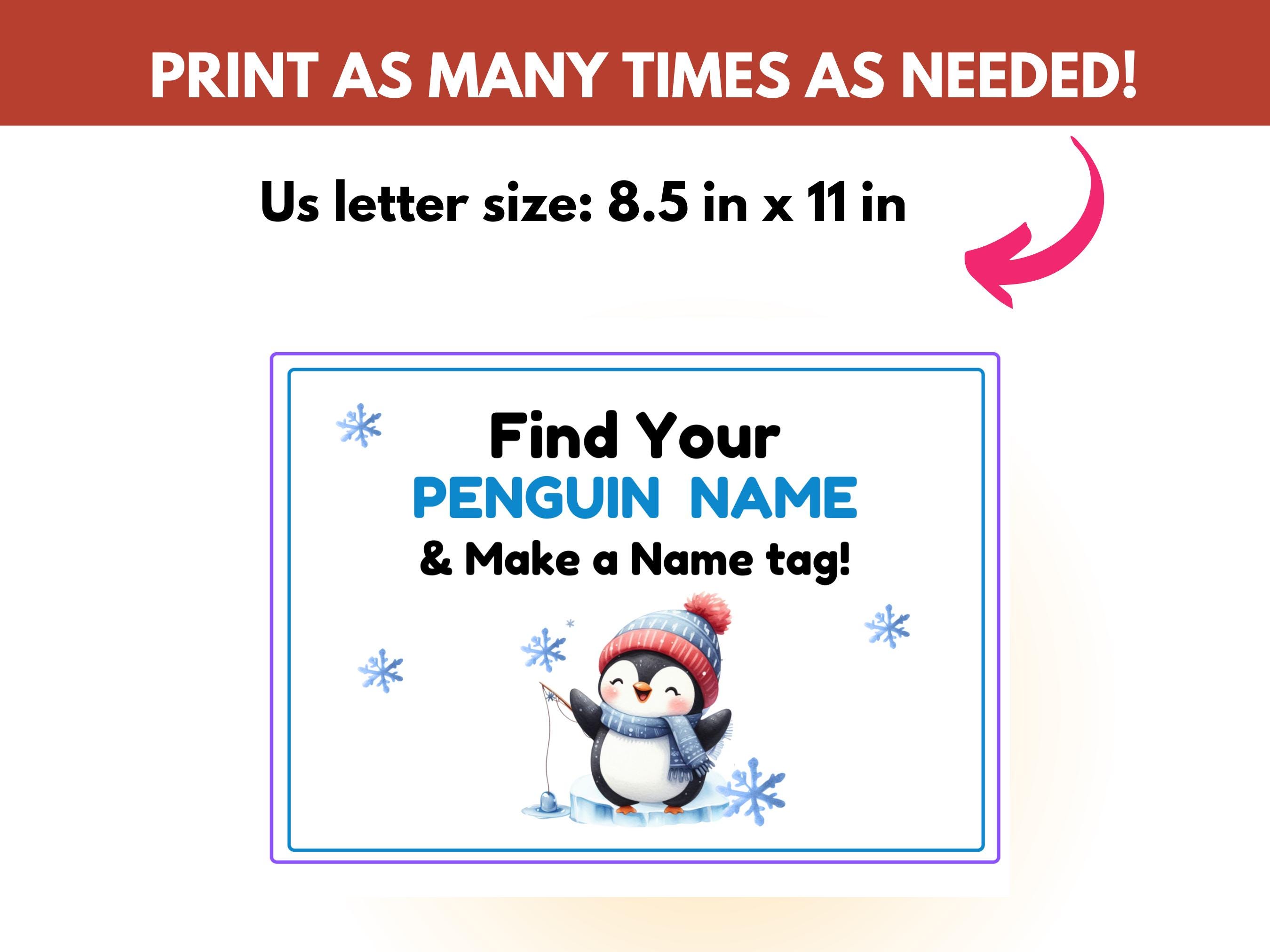 What's Your Penguin Name Game With Name Tags & Penguin Sign, Penguin ...