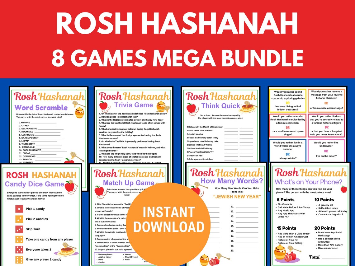 Rosh Hashanah Games Bundle, Rosh Hashanah Trivia, Would You Rather ...