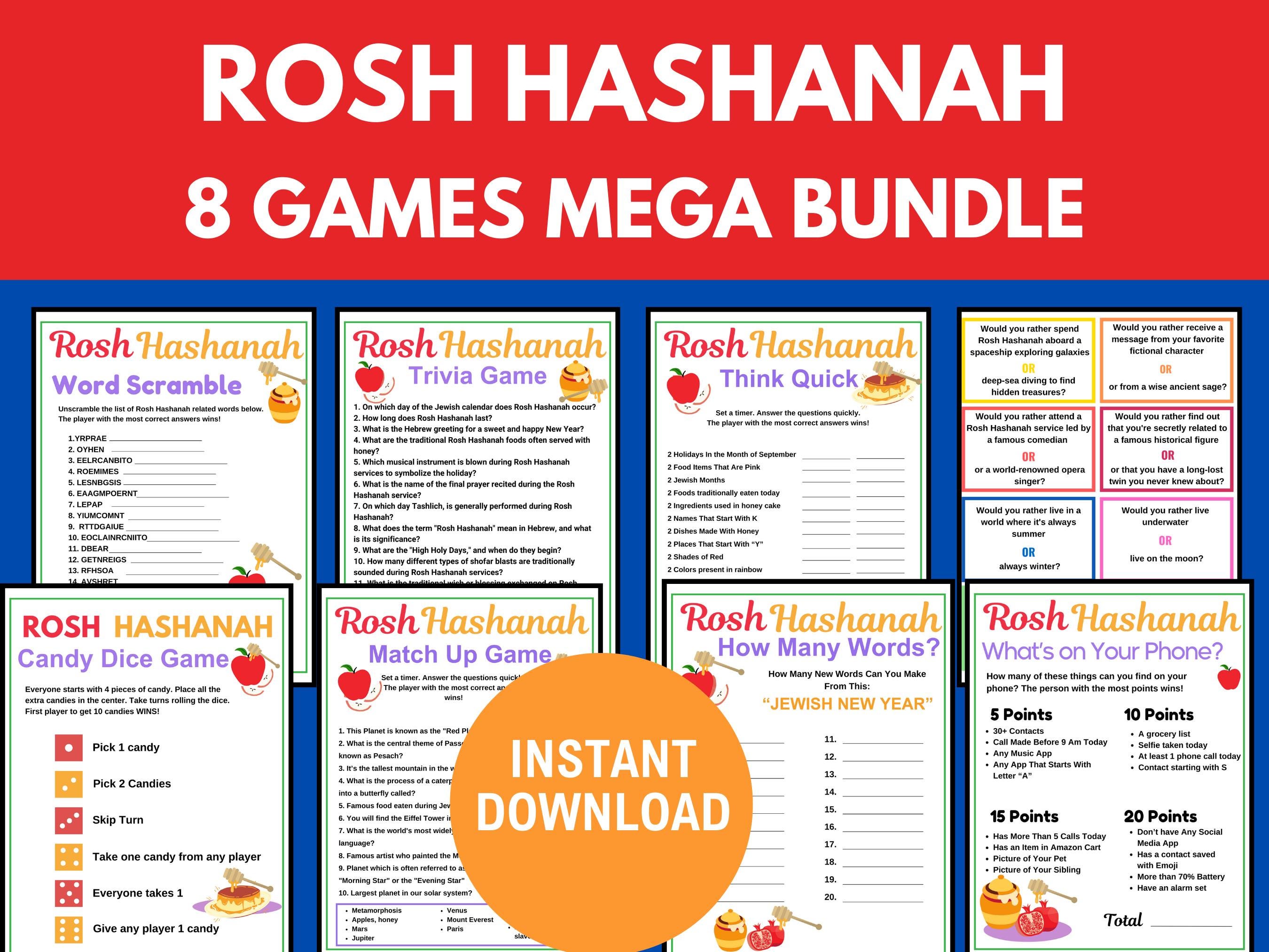 Rosh Hashanah Games Bundle, Rosh Hashanah Trivia, Would You Rather ...