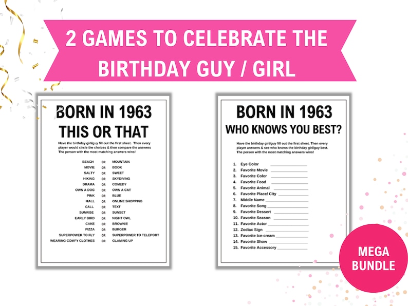 60th Birthday Party Games | Born in 1963 Game | 1963 Games, 1963 ...