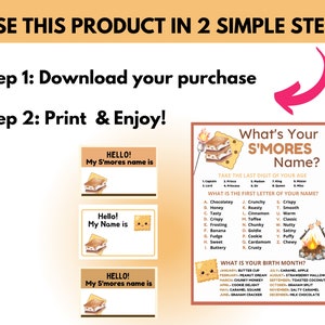 What's Your S'mores Name Game With Name Tags+ Smores Sign, Camp Game, S ...