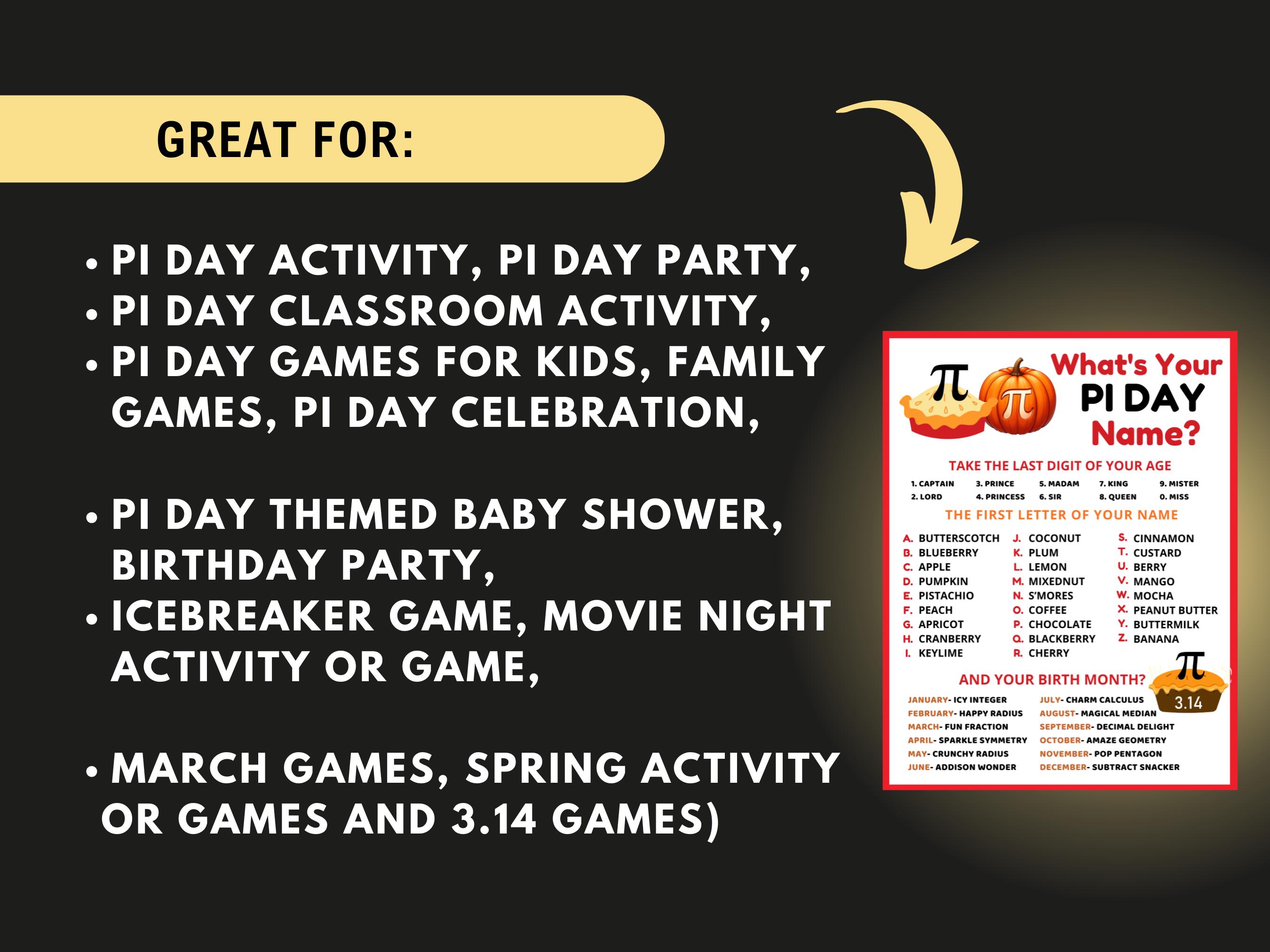 What's Your Pi Day Name Game With Name Tags and Sign, Pi Day Printable for Kids and Adults, Pi ...