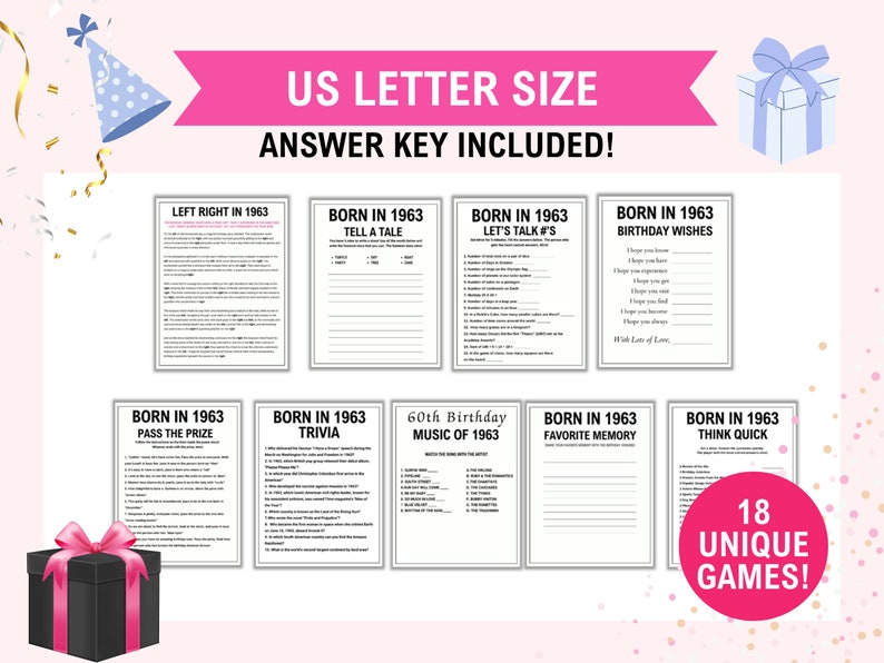60th Birthday Party Games | Born in 1963 Game | 1963 Games, 1963 ...