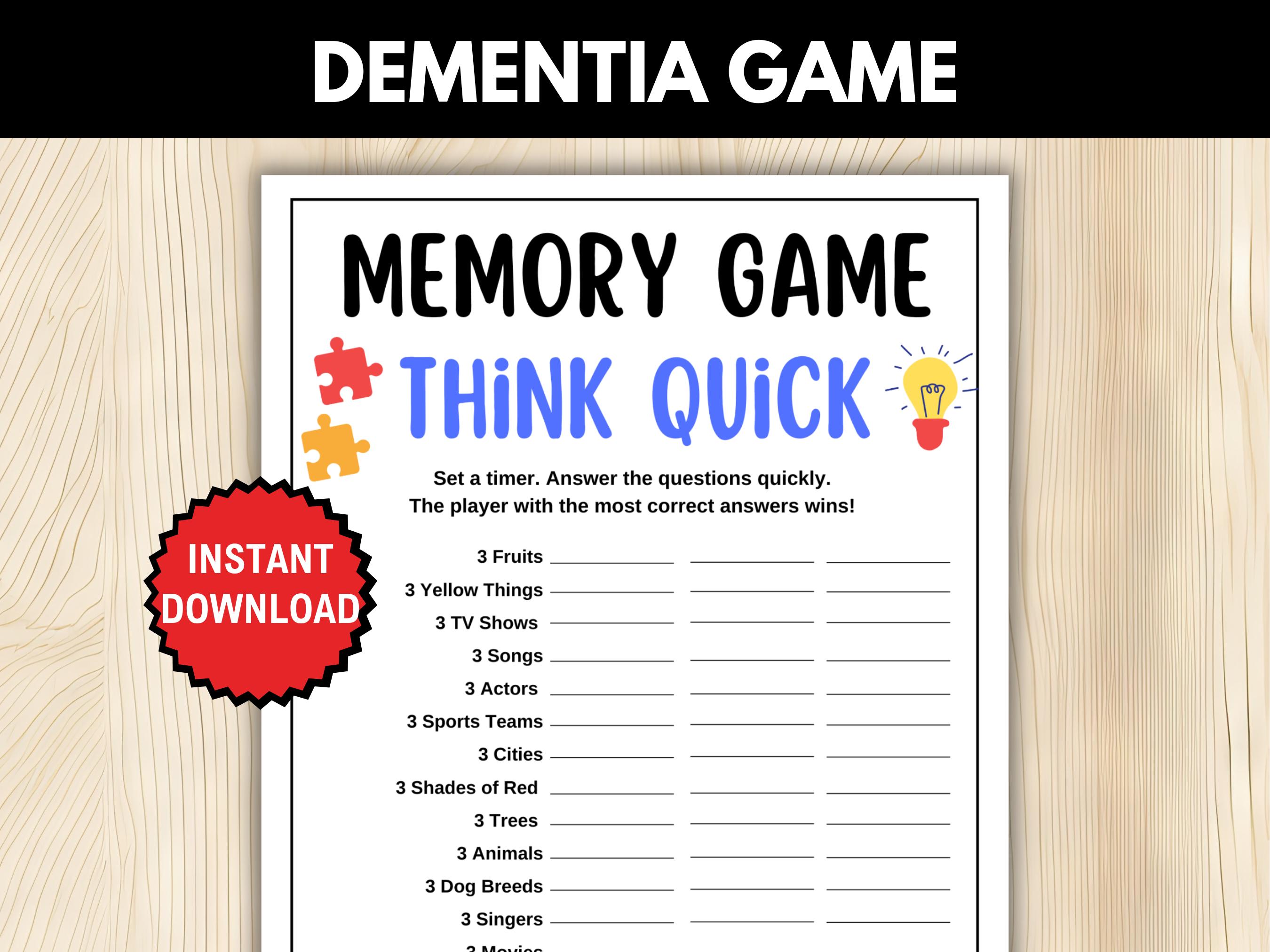 Dementia Think Quick Game, Dementia Activities, Brain Games, Memory ...