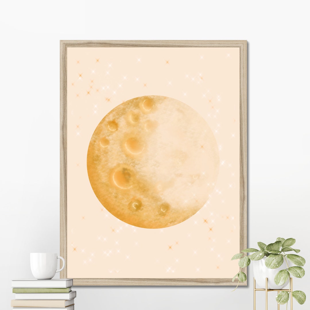 Moon Half Moon Print Golden Moon Pastel Monochrome Moon Poster - Etsy