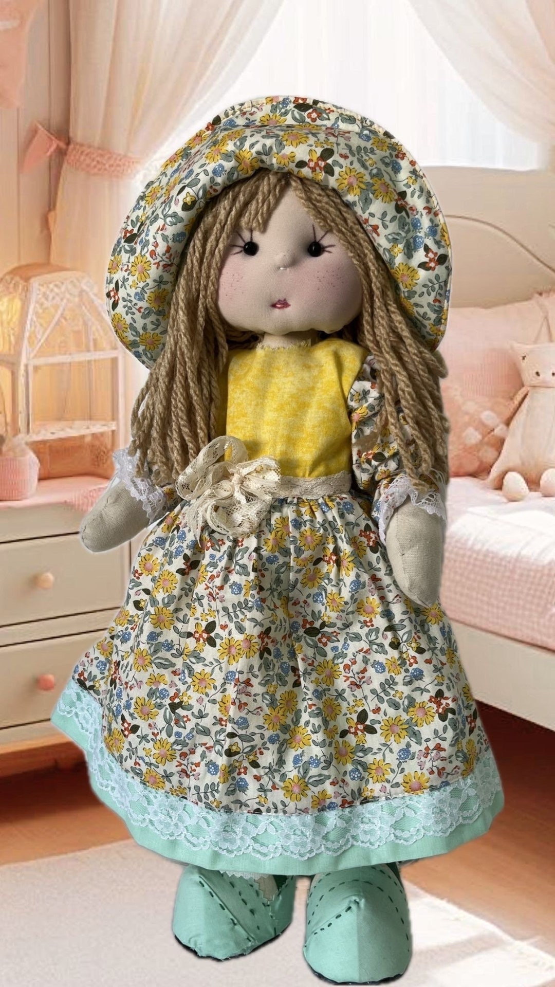 Soft Waldorf Handmade Rag Doll 40 Cm in Cotton and Wool Fabric Stuffed ...