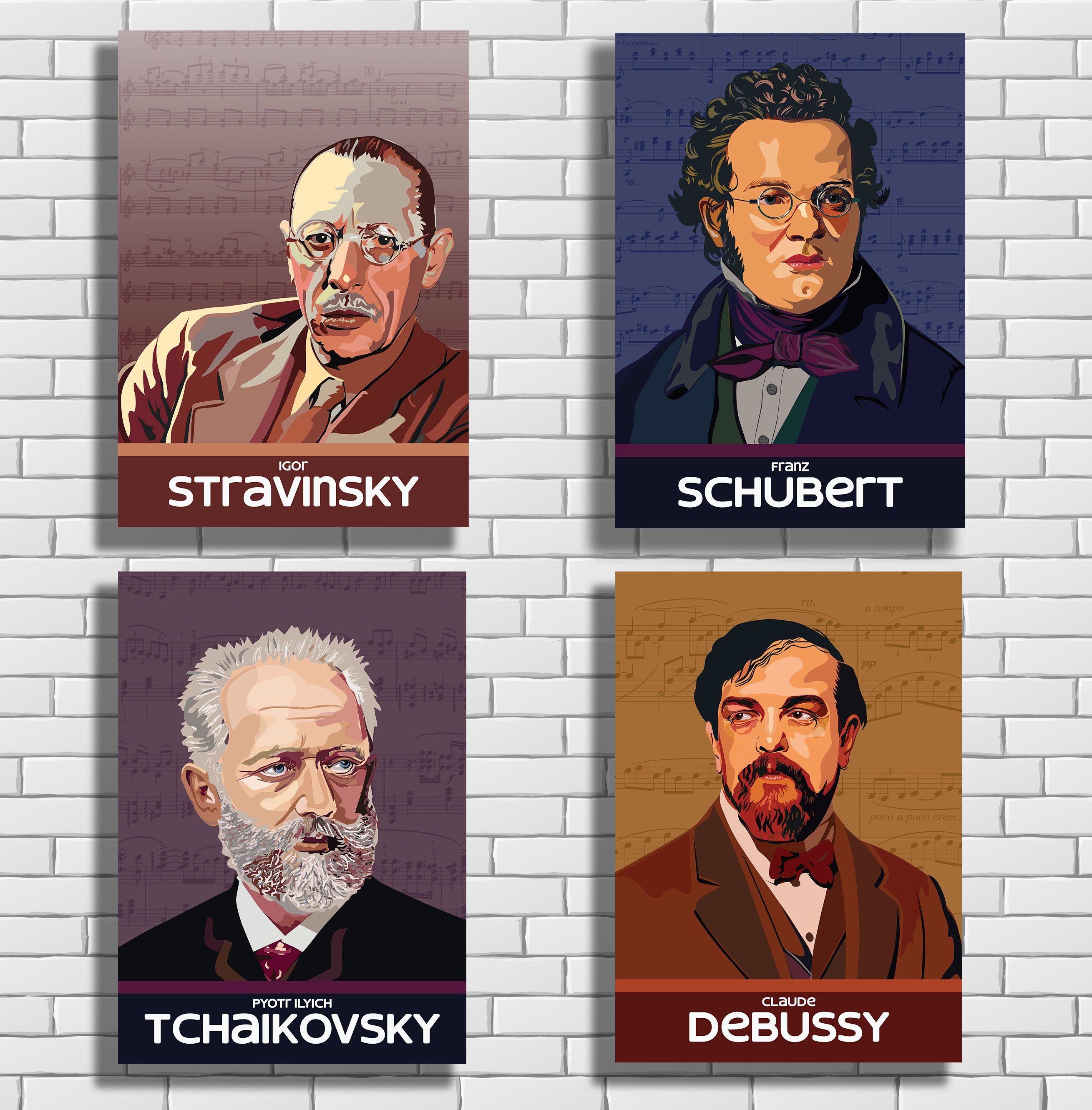 Classical Composers Poster Set: Stravinsky, Schubert, Tchaikovsky ...