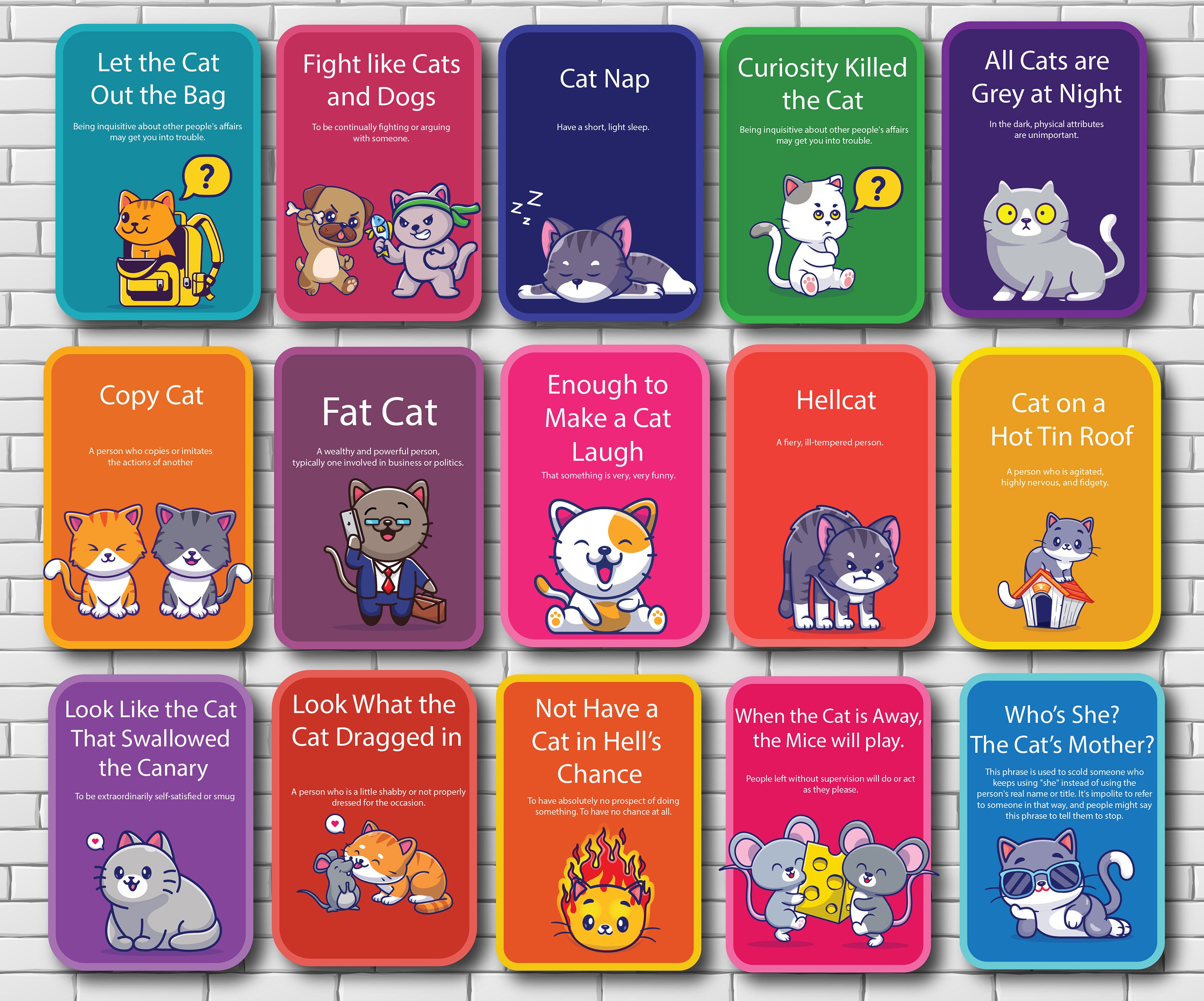 Cat Lovers Cat Idioms & Sayings: Posters, Flash Cards, Printable. Home ...