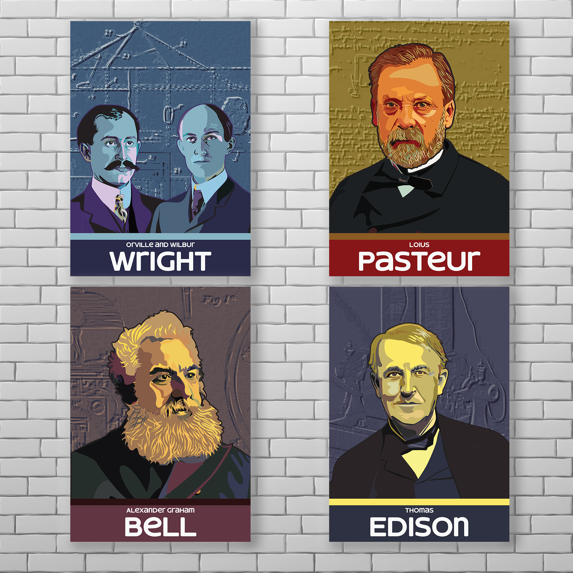Pioneering Inventors Poster Set: Bell, Wright Brothers, Edison, Pasteur ...