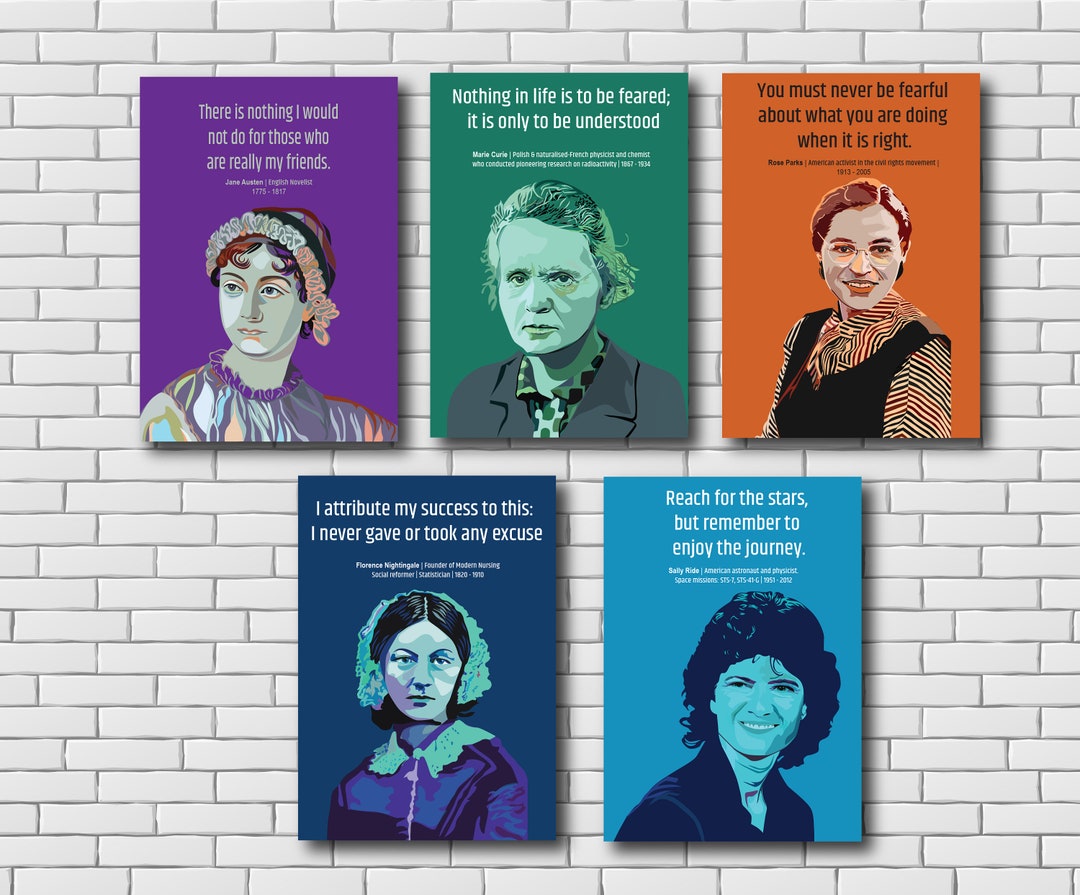 Famous Women Portrait Prints: Educational Posters Marie Curie, Rosa ...