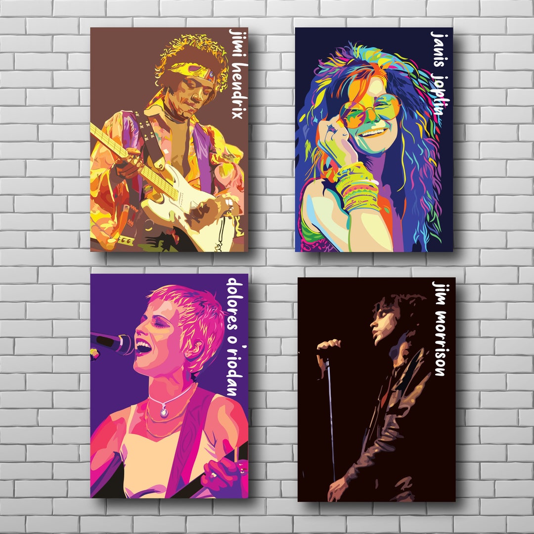 Rock Legends Art Print Set: Joplin, Hendrix, Morrison, O'riordan ...