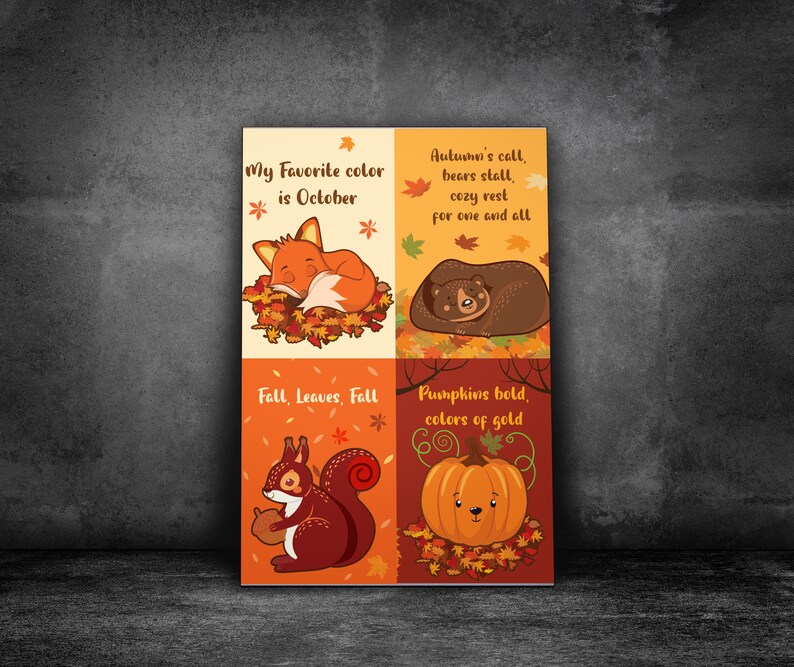 Fall Autumn Posters Kids Fall Classroom Decor Fall Fox Squirrel Pumpkin ...