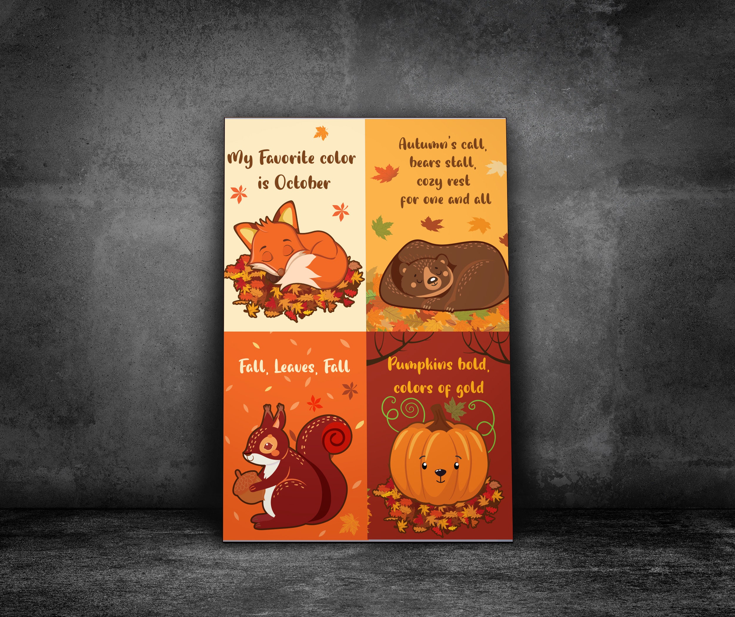 Fall Autumn Posters Kids Fall Classroom Decor Fall Fox Squirrel Pumpkin ...