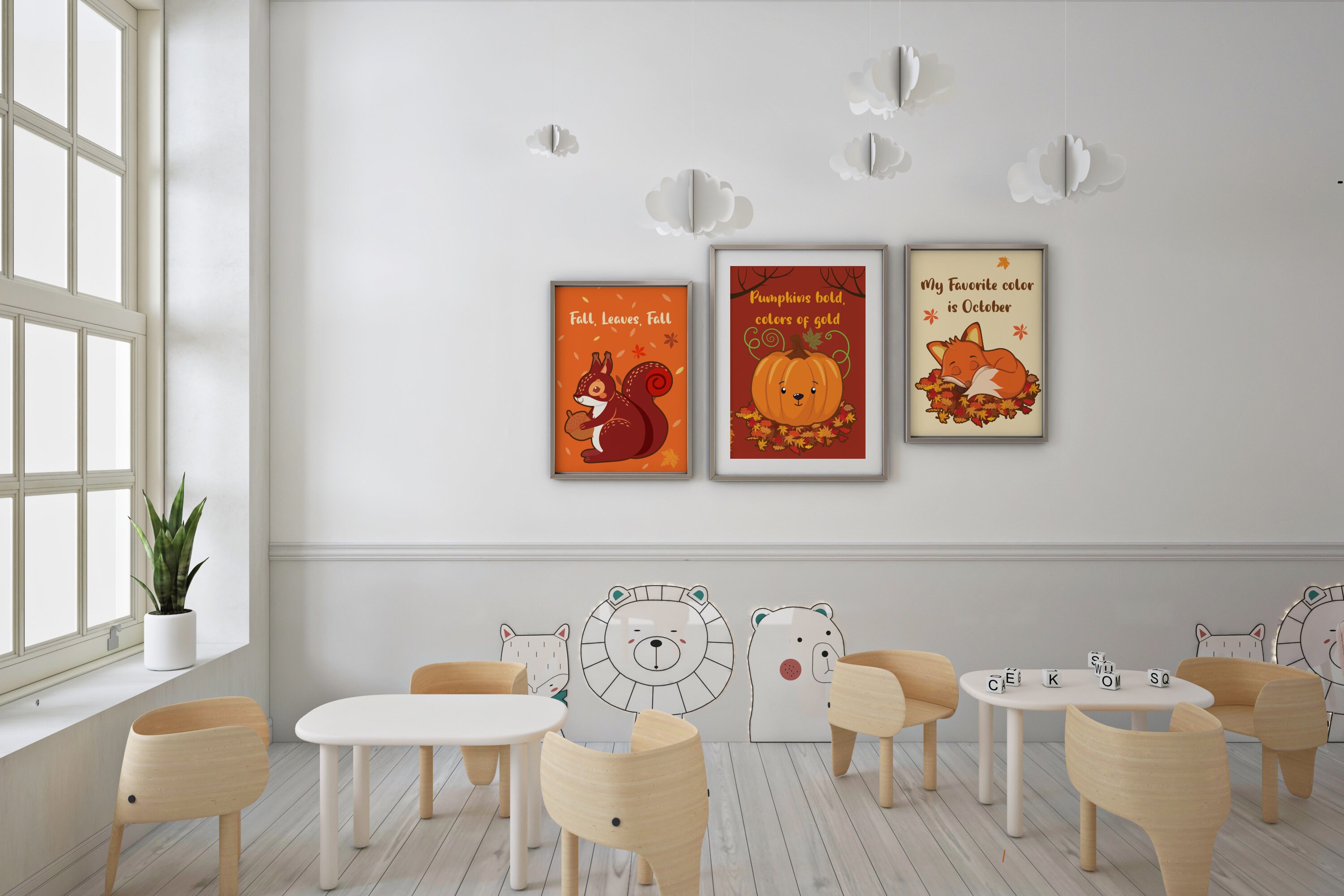 Fall Autumn Posters Kids Fall Classroom Decor Fall Fox Squirrel Pumpkin ...