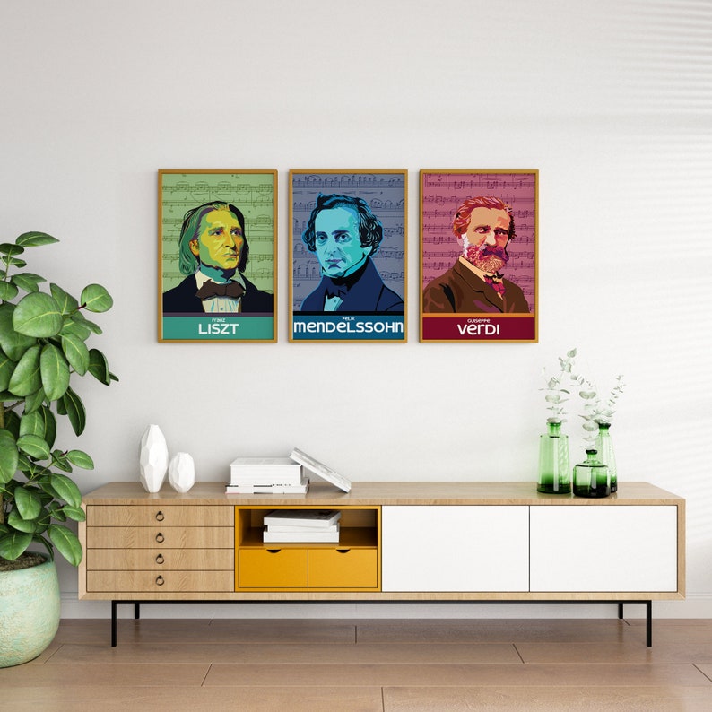 Classical Composers Poster Set: Liszt, Mendelssohn, Puccini, Verdi ...