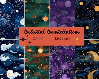 Solar Eclipse Pattern Moon Seamless Celestial Digital Paper Sun and ...