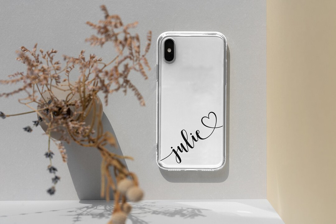 Custom Clear iPhone Case With Name and Heart, Personalised Name ...
