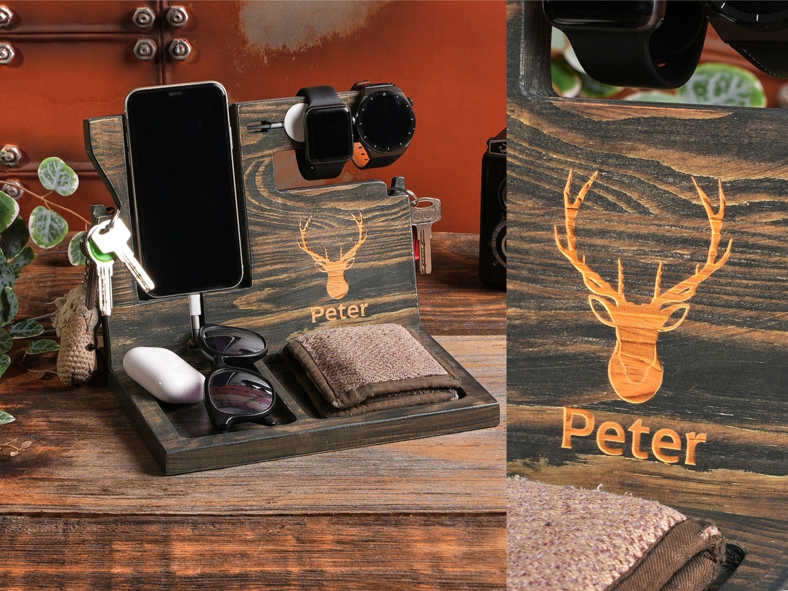 Personalized Docking Station Men, Gift for Men, Wooden Docking Station ...