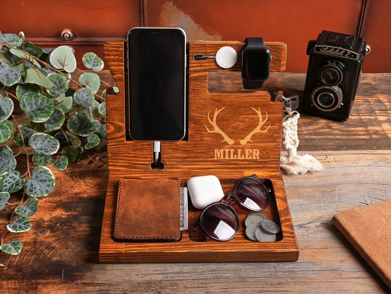 Personalized Docking Station Men, Gift for Men, Wooden Docking Station ...