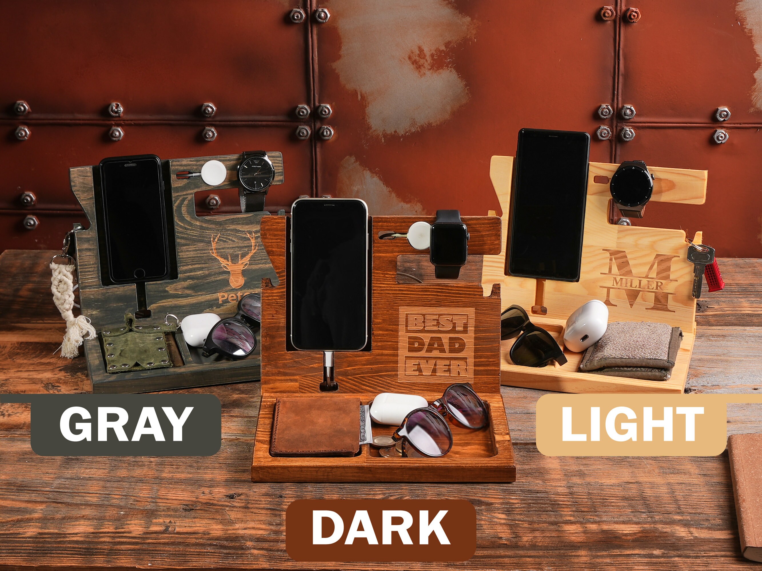 Personalized Docking Station Men, Gift for Men, Wooden Docking Station ...
