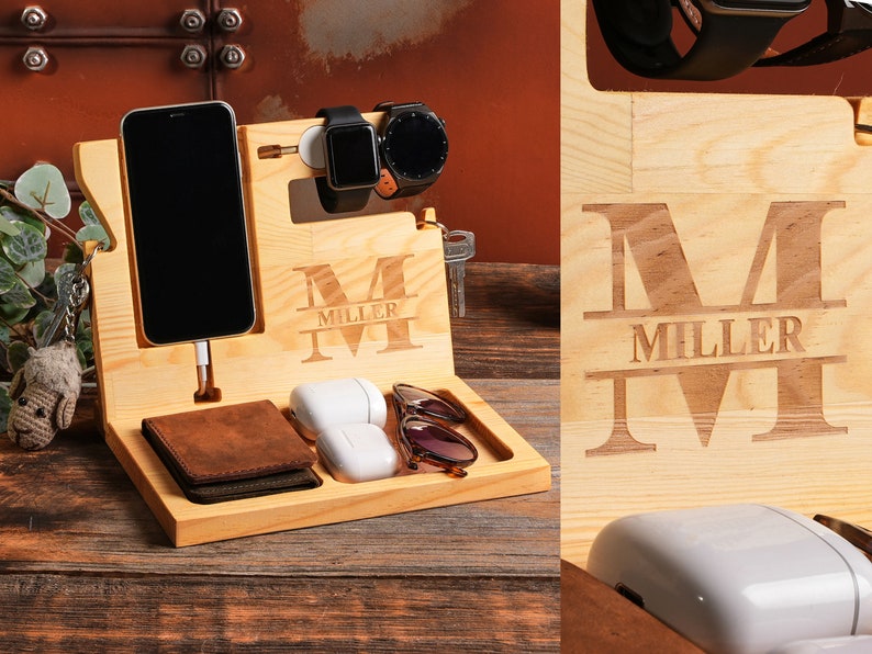 Personalized Docking Station Men, Gift for Men, Wooden Docking Station ...