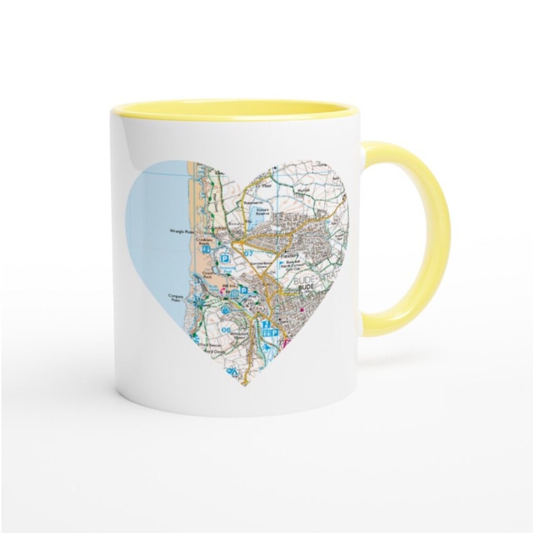 My Heart is in Cornwall Heart Map Favourite Cornish Place Map Mug ...