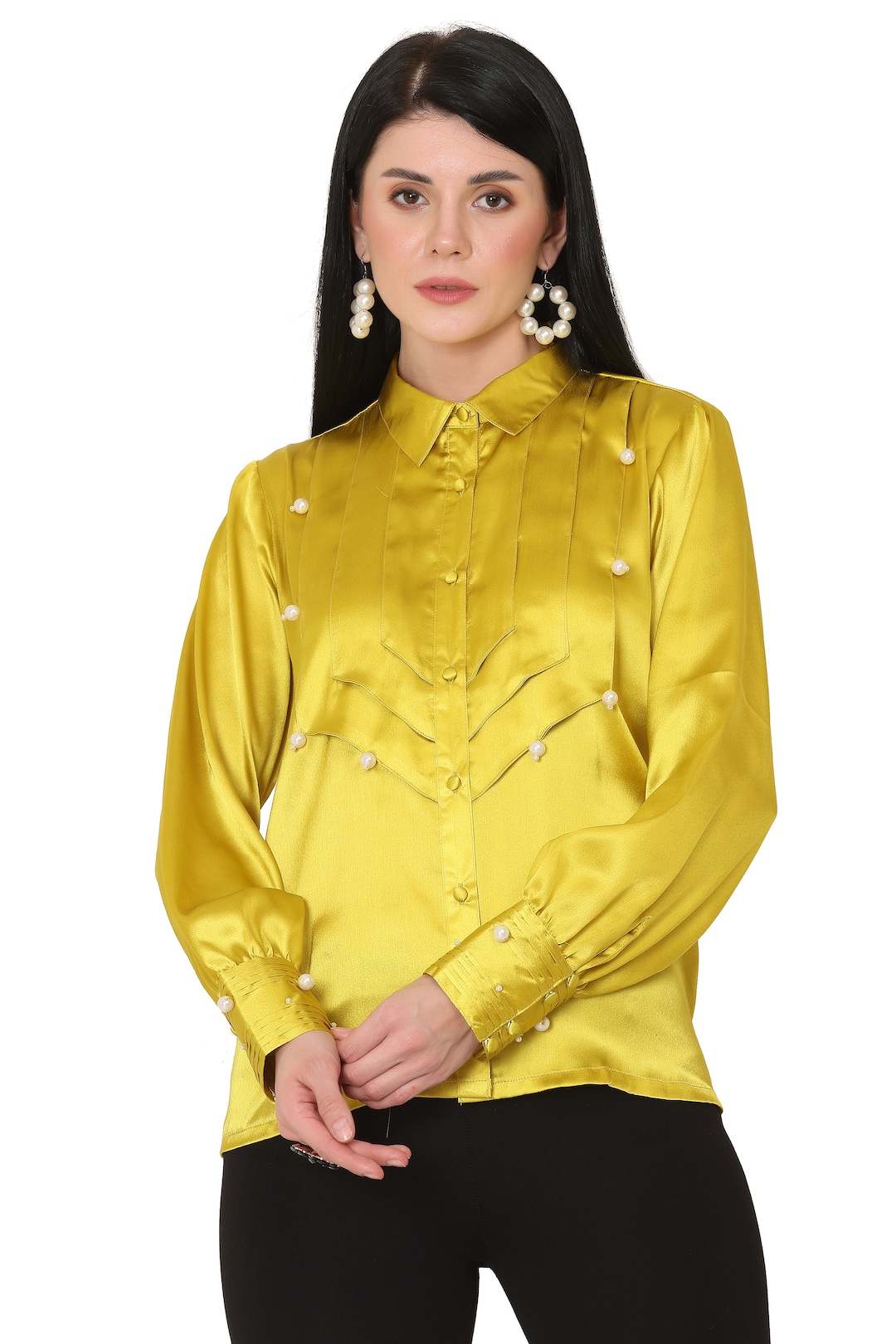 Satin Shirt With Neck Hexagon Pleats - Etsy