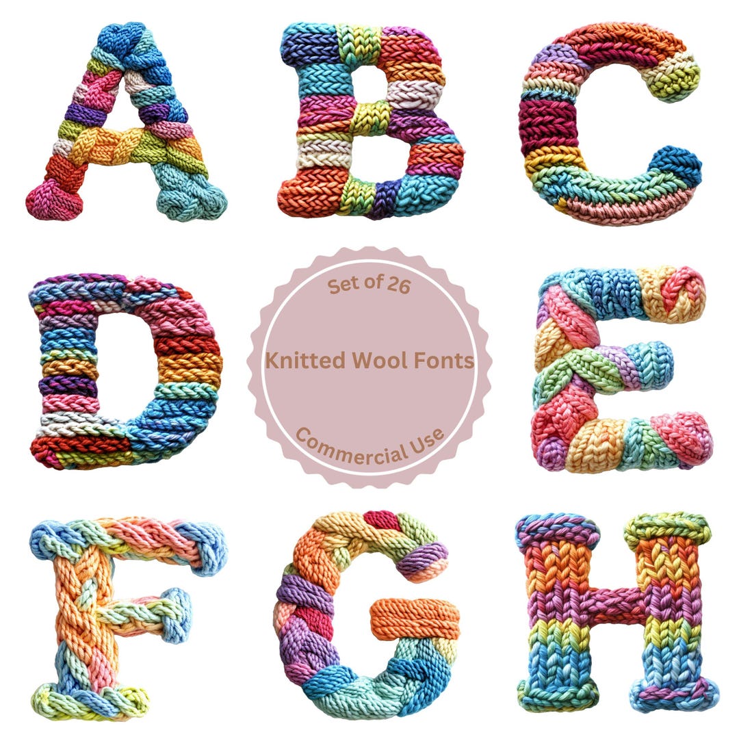 Knitted Wool Alphabet Clipart Bundle, Patchwork Alphabet, Stitched ...