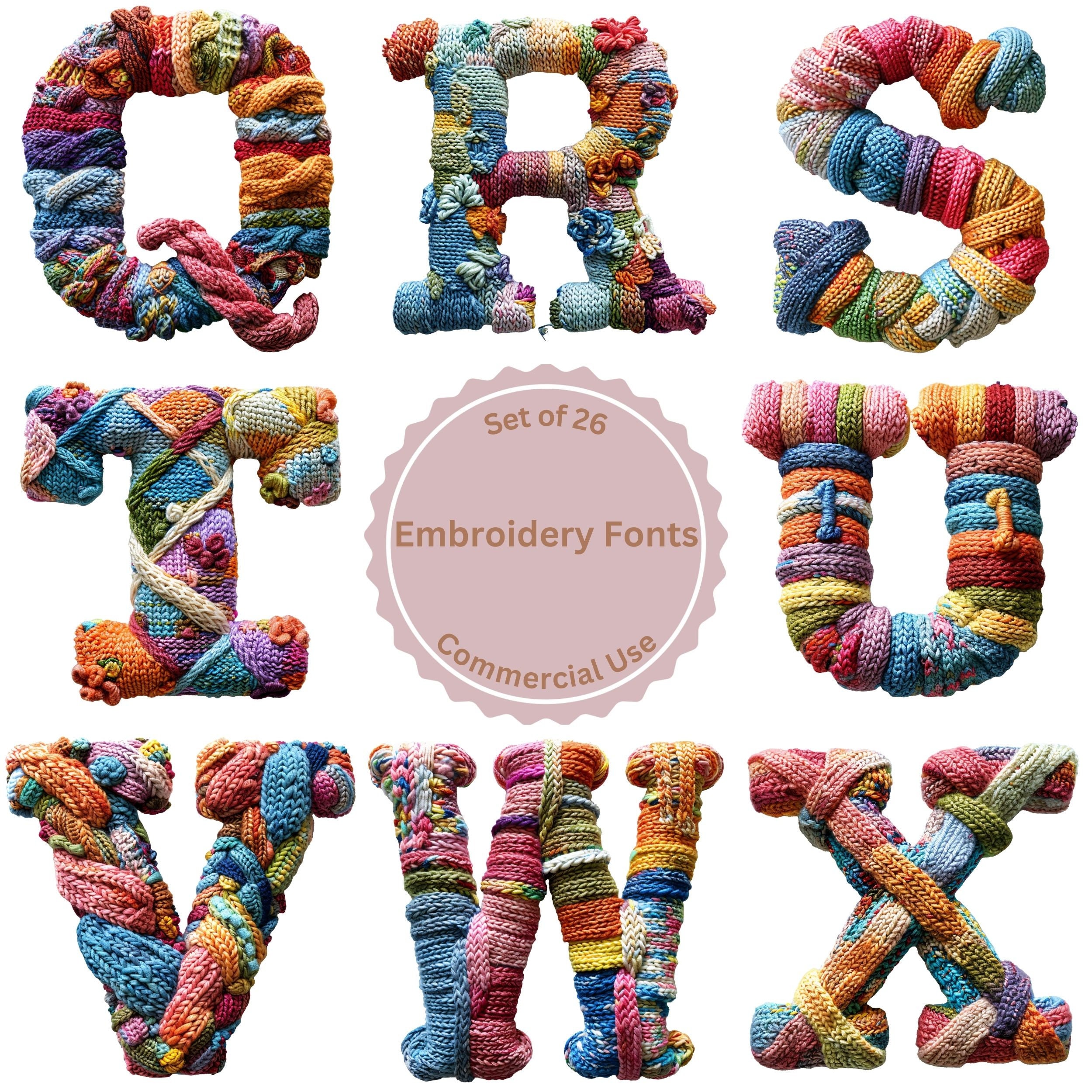 Embroidery Alphabet Clipart Bundle, Patchwork Alphabet, Stitched Themed Alphabet Clipart ...