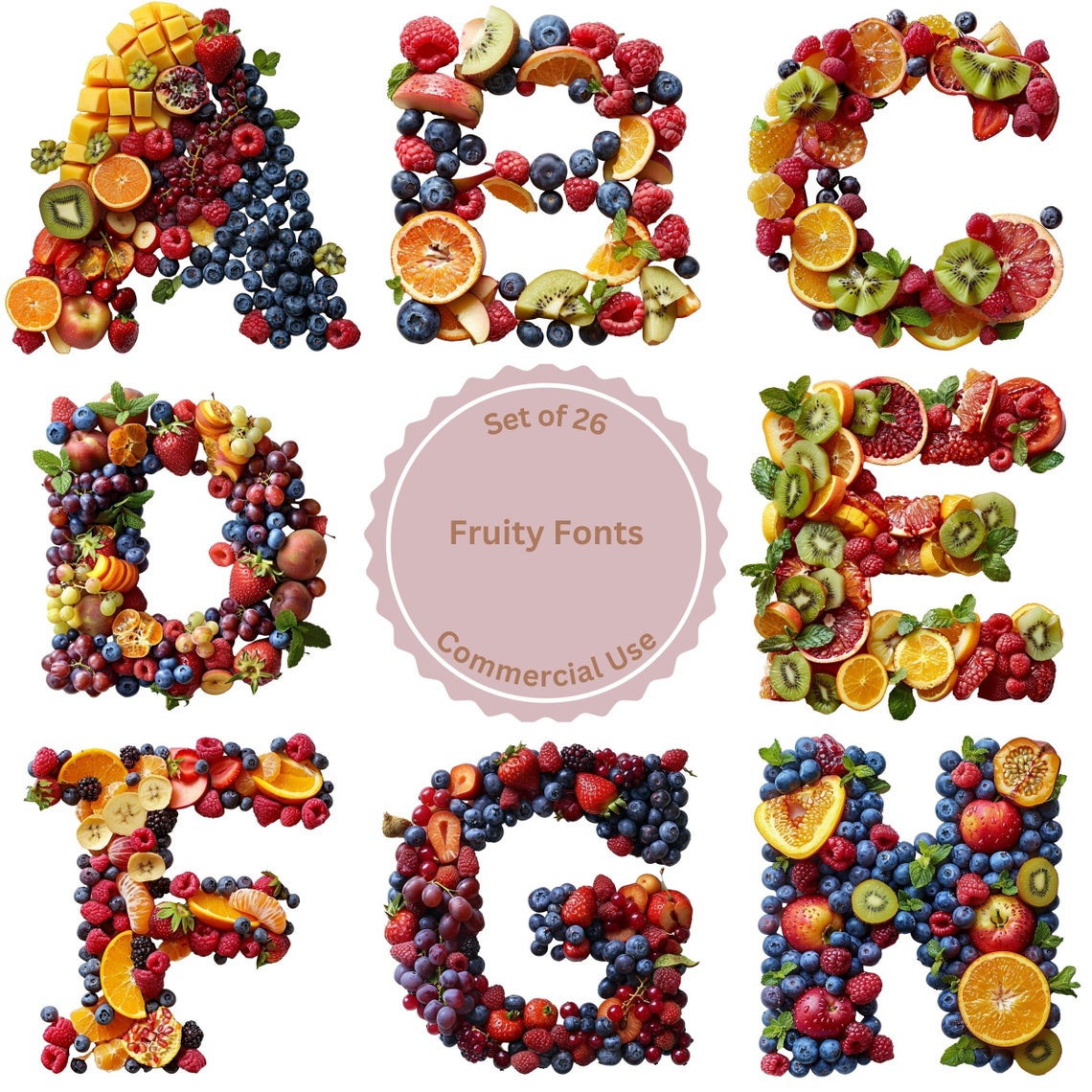 Fruit Alphabet Clipart Bundle, Fruity Alphabet Letters, Fruitthemed ...