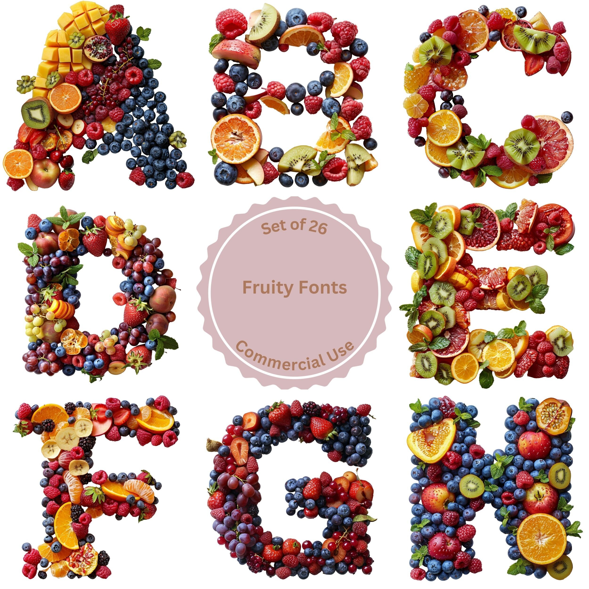 Fruit Alphabet Clipart Bundle, Fruity Alphabet Letters, Fruitthemed ...