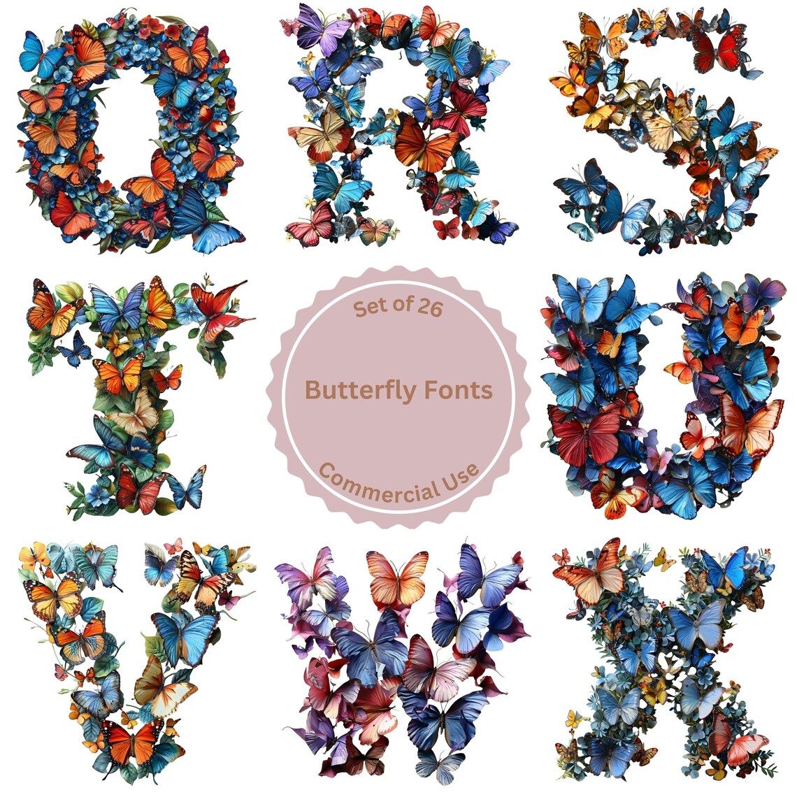 Butterfly Alphabet Clipart Bundle, Butterfly Alphabet Letters ...