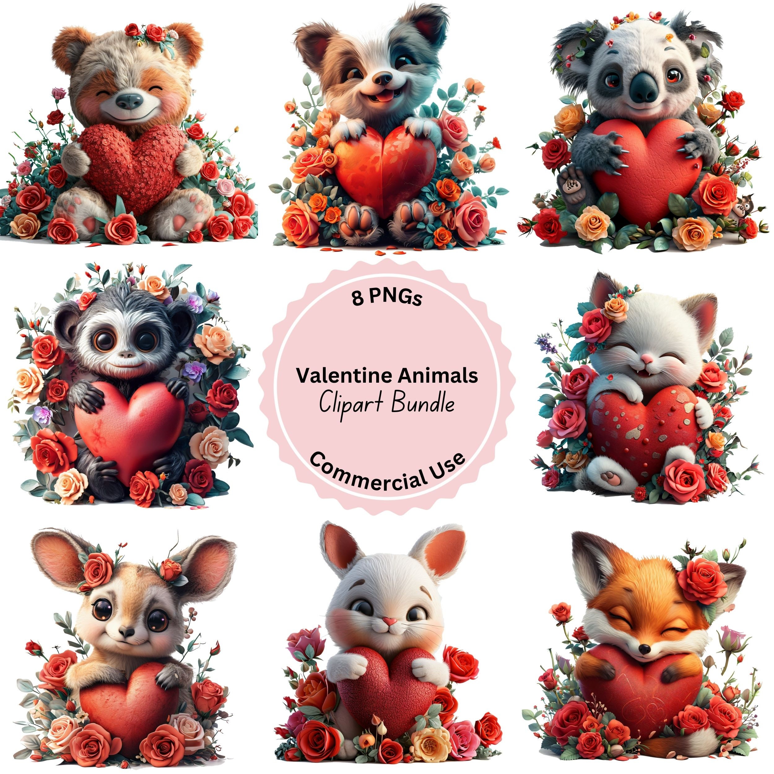 Valentine's Day Cute Animals Clipart Bundle, Whimsical and Cute ...