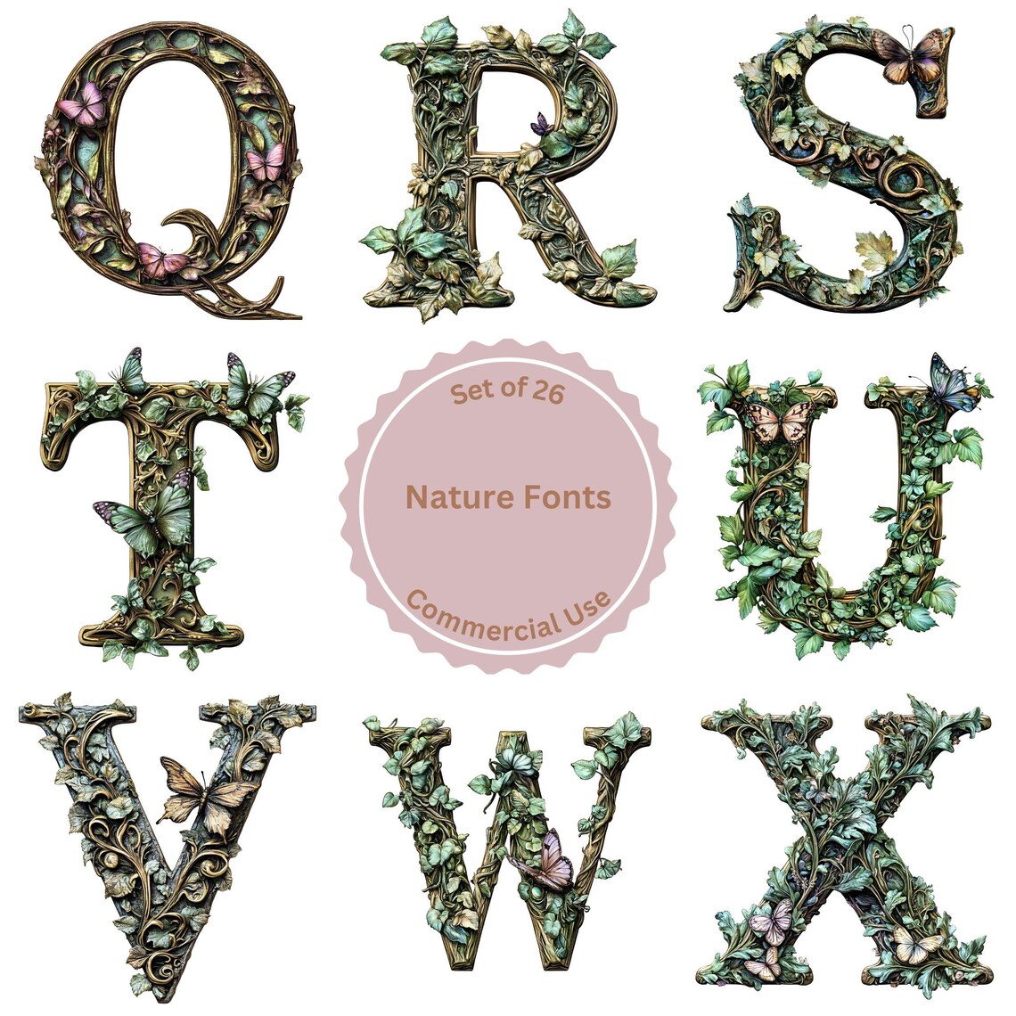 Nature Alphabet Clipart Bundle, Nature Alphabet Letters, Nature Clipart ...