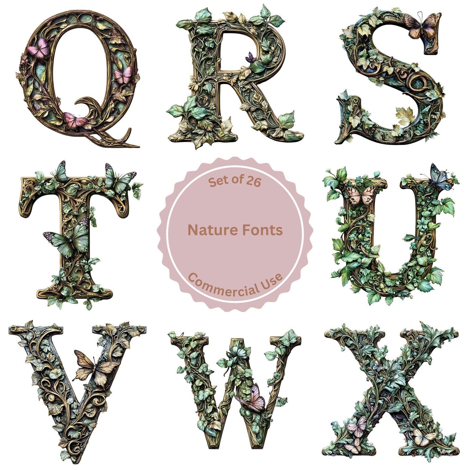 Nature Alphabet Clipart Bundle, Nature Alphabet Letters, Nature Clipart ...