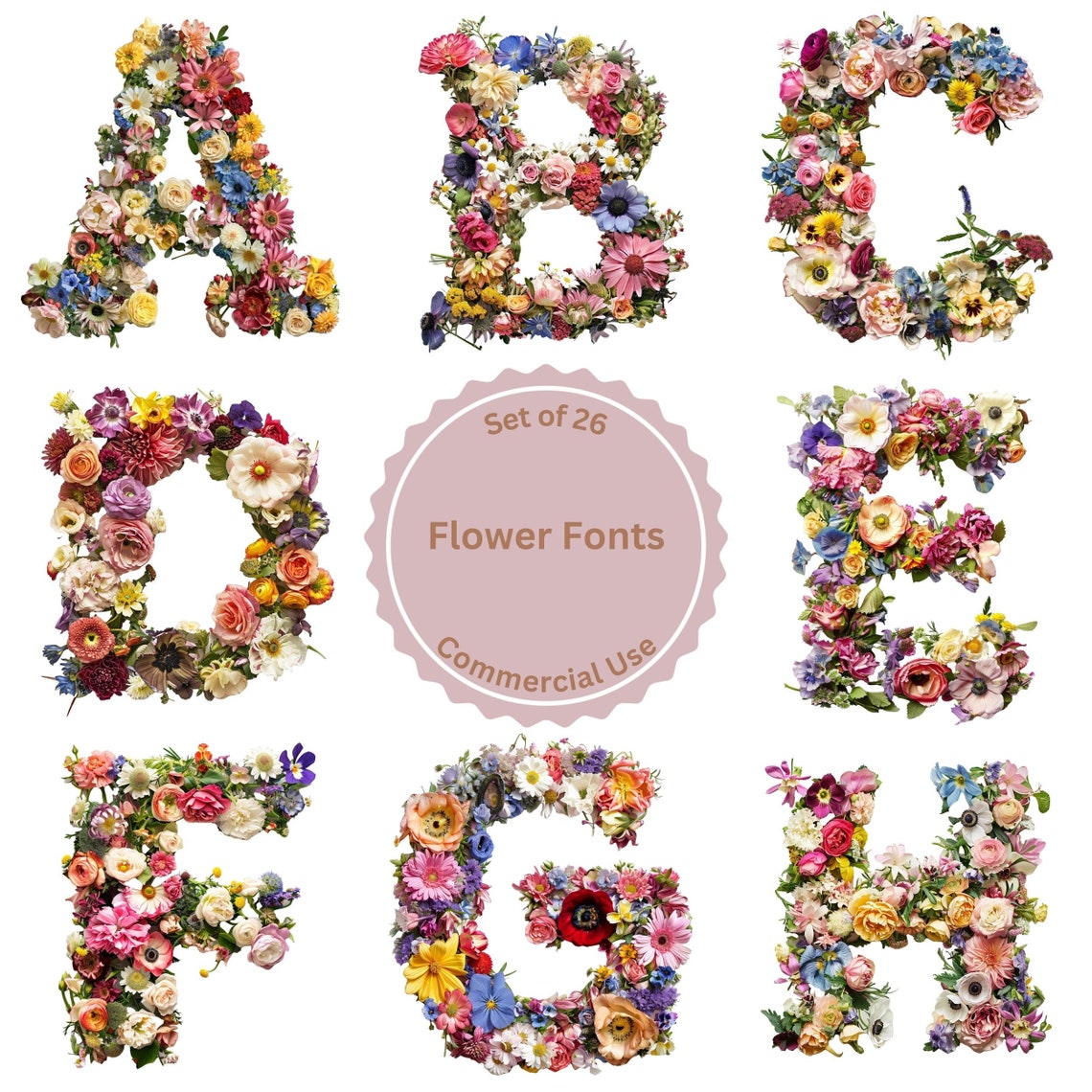 Floral Alphabet Clipart Bundle, Flower Font Style, Floral Themed ...