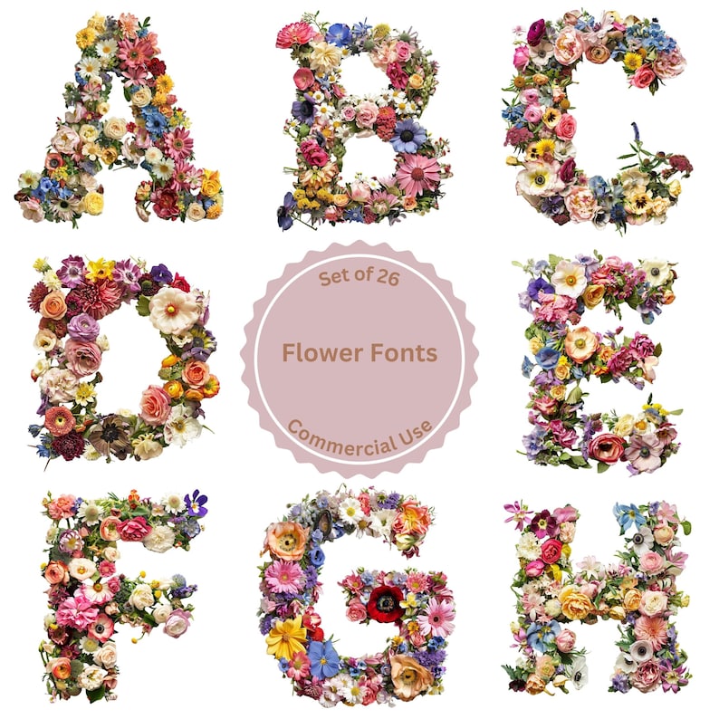Floral Alphabet Clipart Bundle, Flower Font Style, Floral Themed ...