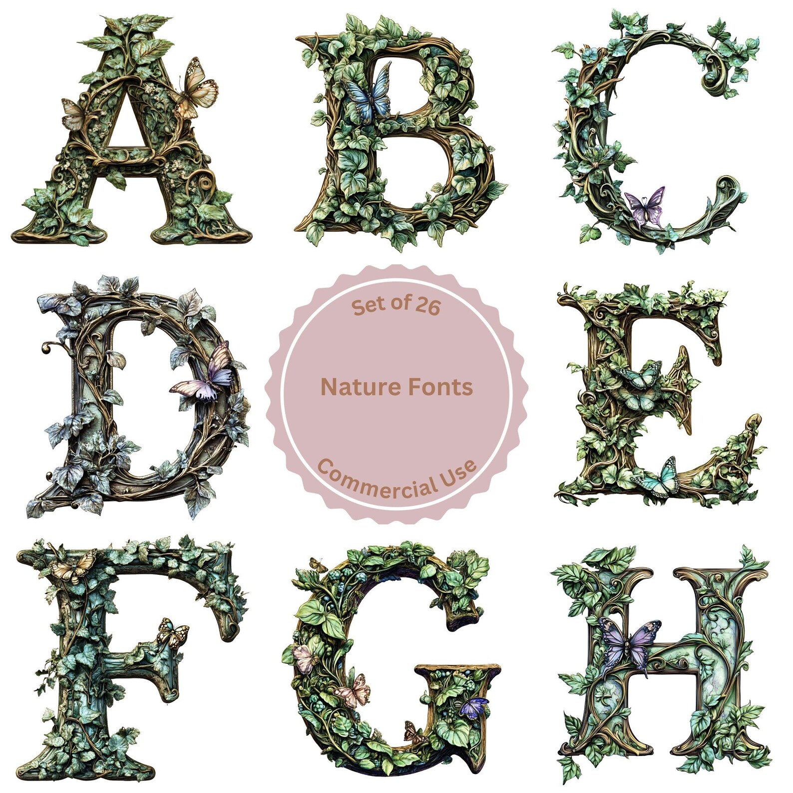 Nature Alphabet Clipart Bundle, Nature Alphabet Letters, Nature Clipart ...