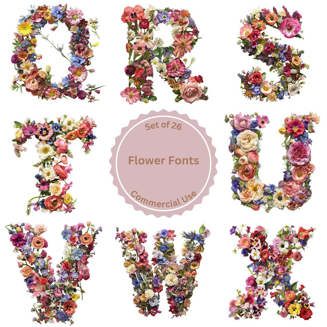 Floral Alphabet Clipart Bundle, Flower Font Style, Floral Themed ...