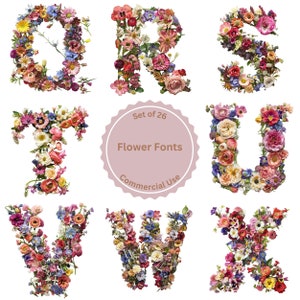 Floral Alphabet Clipart Bundle, Flower Font Style, Floral Themed ...