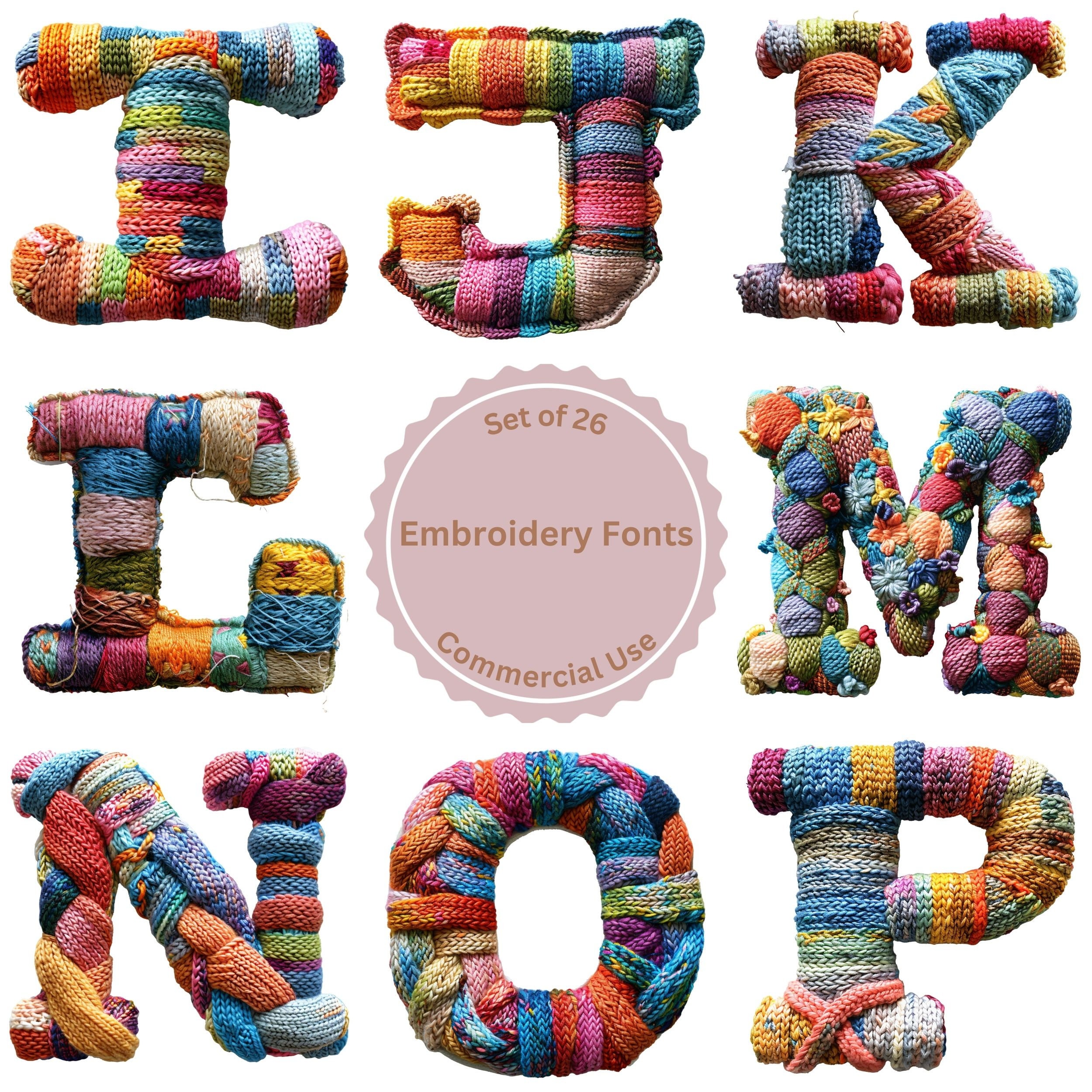 Embroidery Alphabet Clipart Bundle, Patchwork Alphabet, Stitched Themed ...