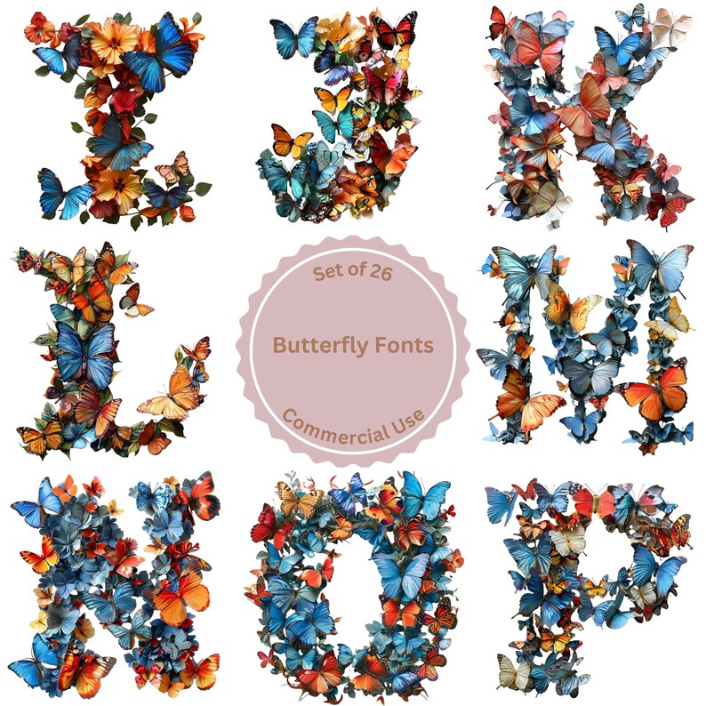 Butterfly Alphabet Clipart Bundle, Butterfly Alphabet Letters ...