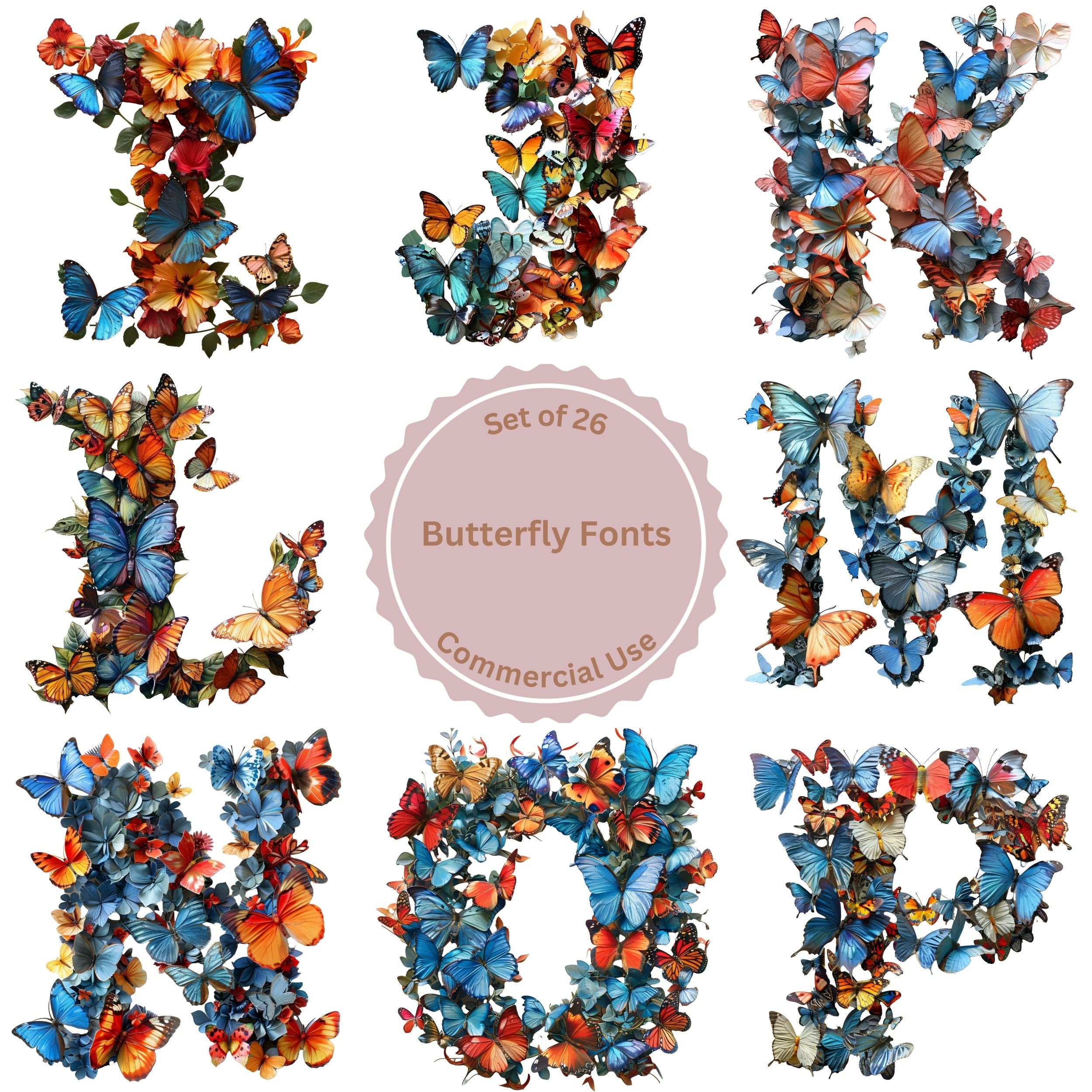 Butterfly Alphabet Clipart Bundle, Butterfly Alphabet Letters ...