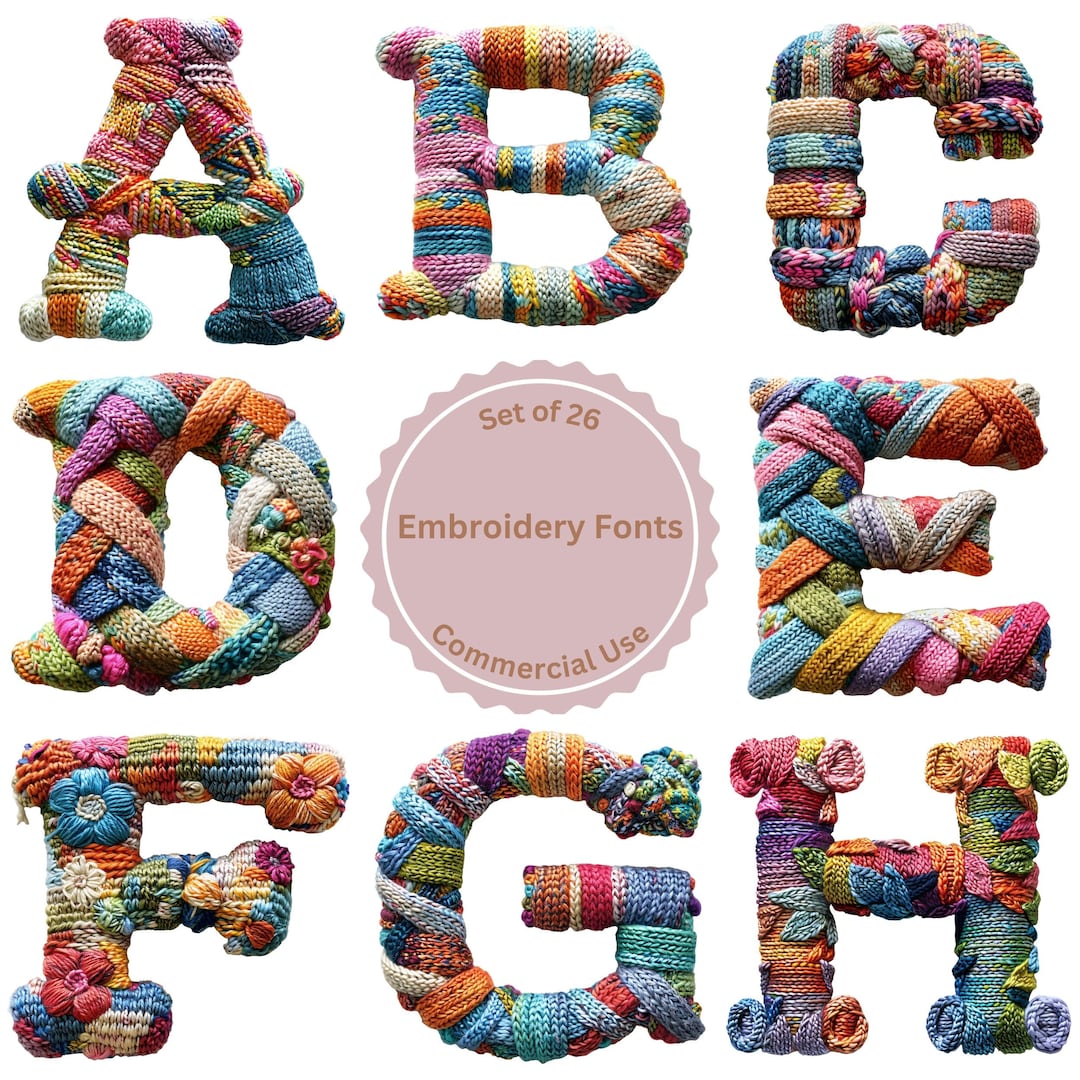 Embroidery Alphabet Clipart Bundle, Patchwork Alphabet, Stitched Themed ...