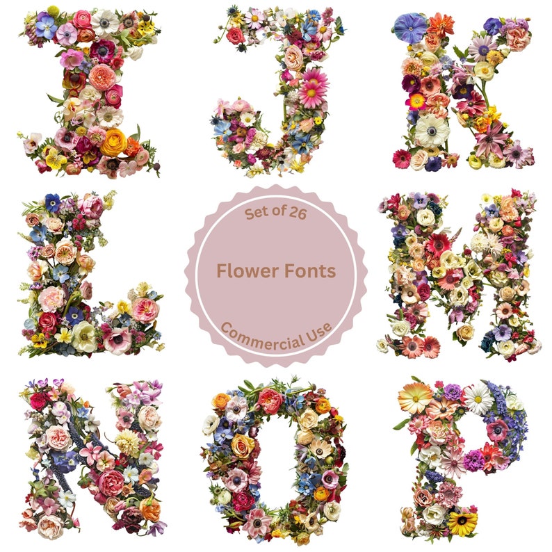 Floral Alphabet Clipart Bundle, Flower Font Style, Floral Themed ...