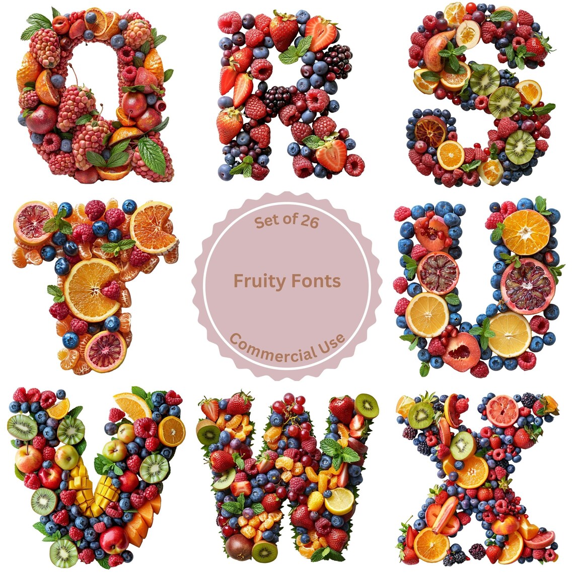 Fruit Alphabet Clipart Bundle, Fruity Alphabet Letters, Fruitthemed ...