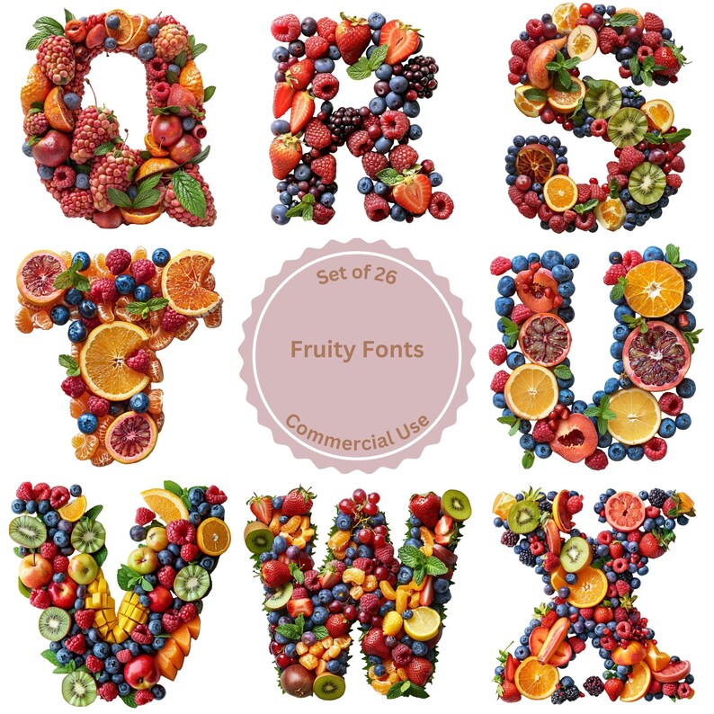 Fruit Alphabet Clipart Bundle, Fruity Alphabet Letters, Fruitthemed ...