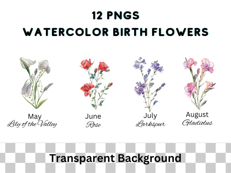 Watercolor Birth Flowers Clipart Bundle, Birth Month Flower Graphics ...