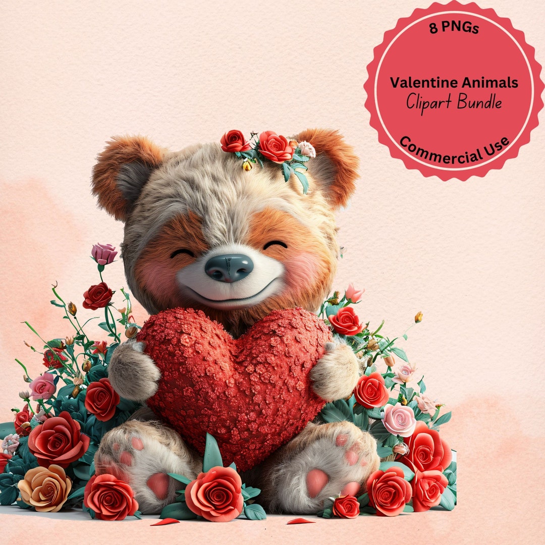 Valentine's Day Cute Animals Clipart Bundle, Whimsical and Cute ...