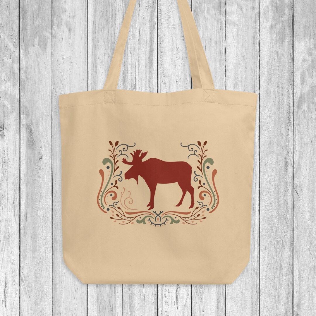 Retro Moose Tote Bag, Woodland Elk Totebag, Scandinavian Design ...